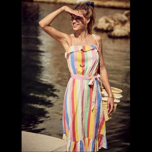 Sezane | Dresses | Sezane Cassandra Slip Midi Dress Rainbow Striped ...